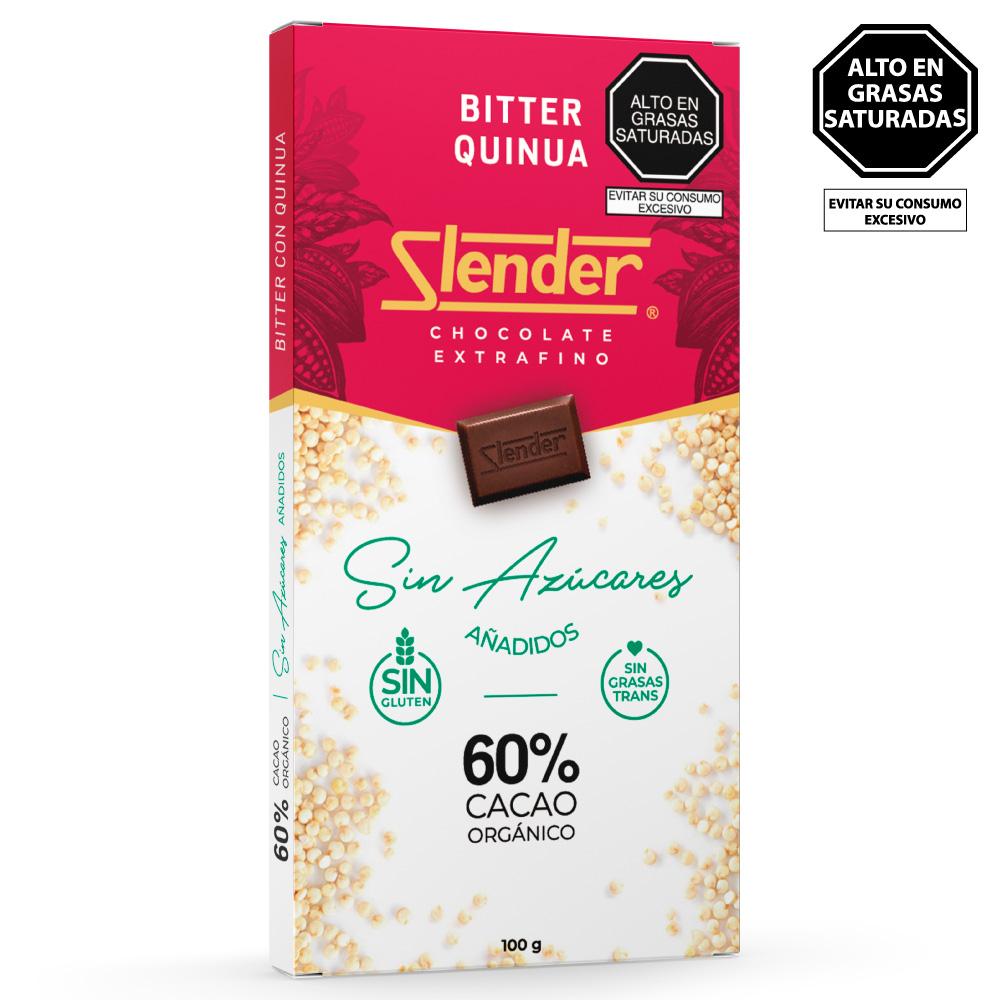 Slender Chocolate Bitter Con Quinua 60% Cacao Orgánico 100gr – Pharmax