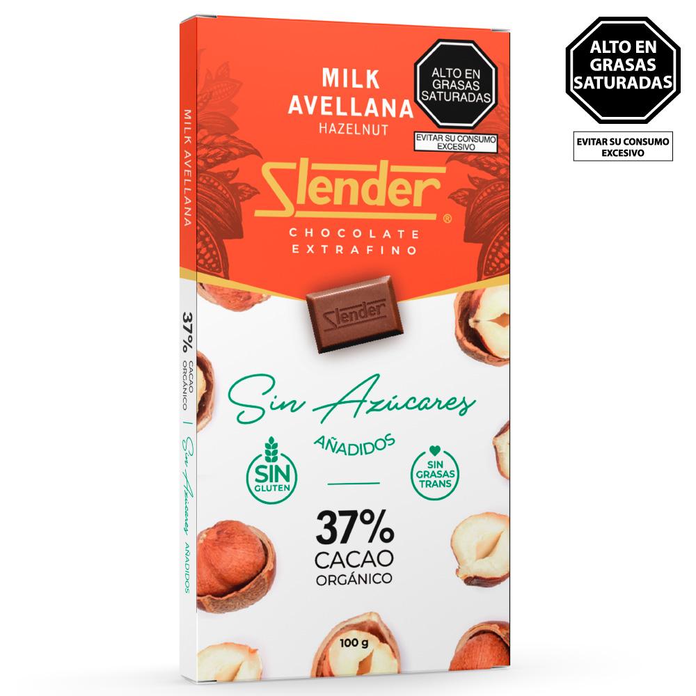 Slender Chocolate Milk Con Avellanas 37% Cacao Orgánico 100gr – Pharmax
